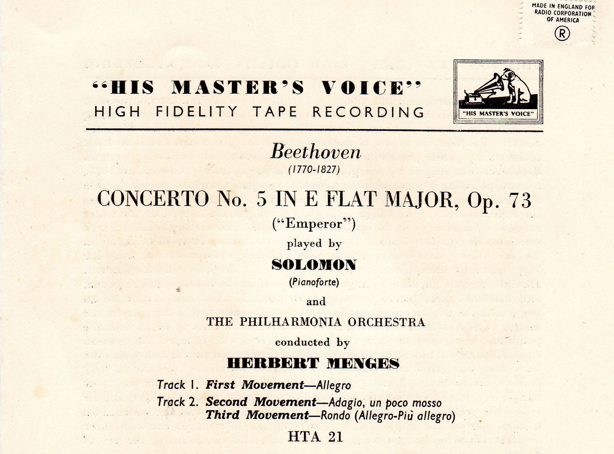 Solomon – I – Philharmonia Orchestra Herbert Menges – Beethoven ...